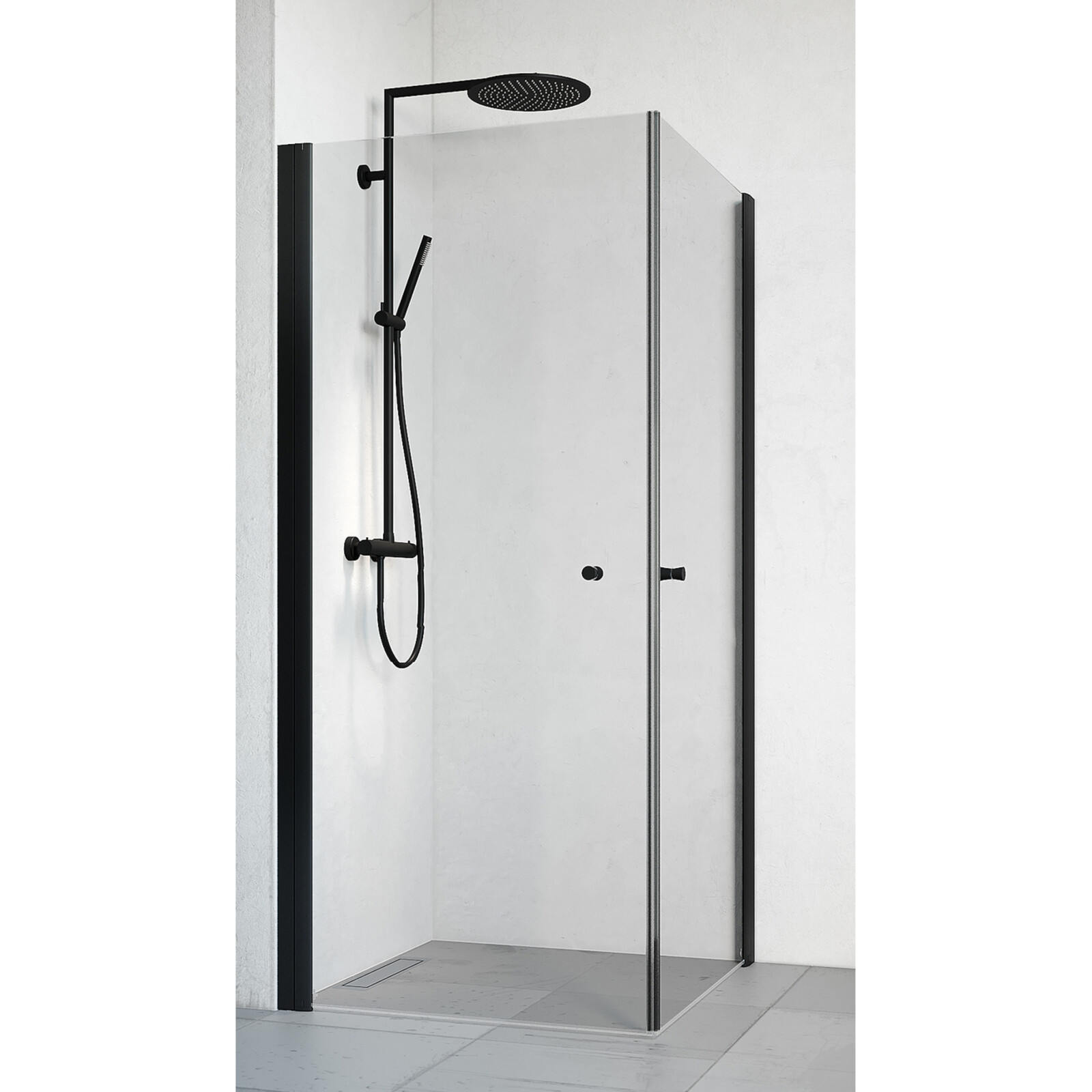 Duschhörna 90x90 cm Spirit rak med svart profil klarglas | Ballingslöv